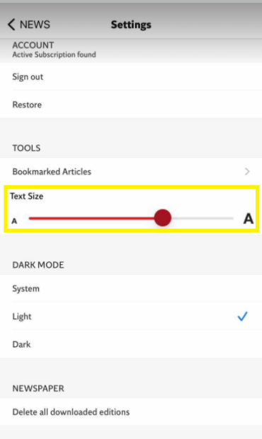 How do I increase the font size in the Independent App – The Independent